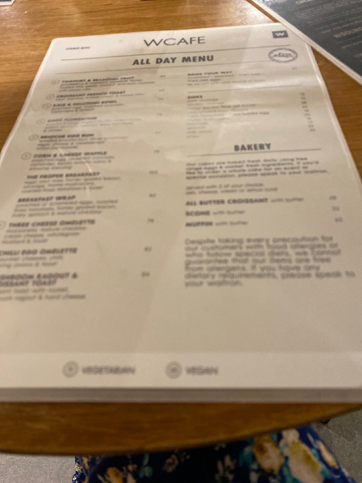 Menu at Woolworths Cafe, Westville, Jack Martens Dr