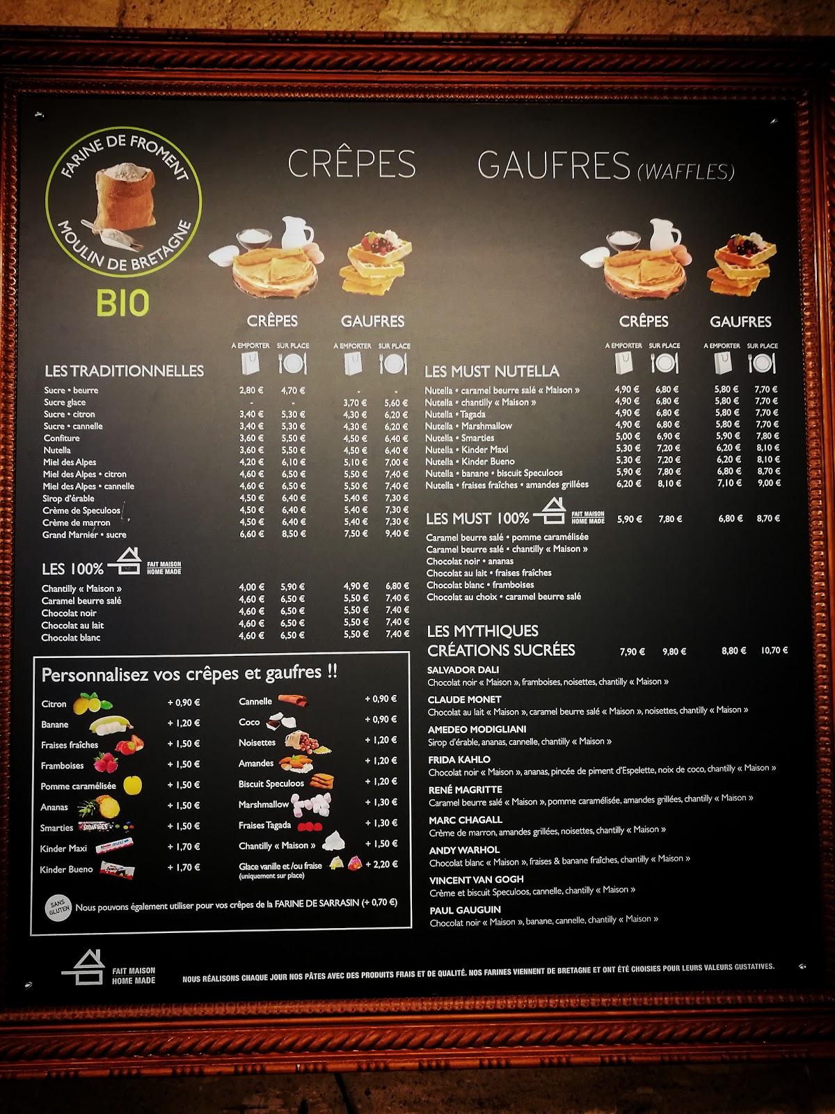 Menu at Culture Crêpes restaurant, Paris, 26 Rue Saint-André des Arts