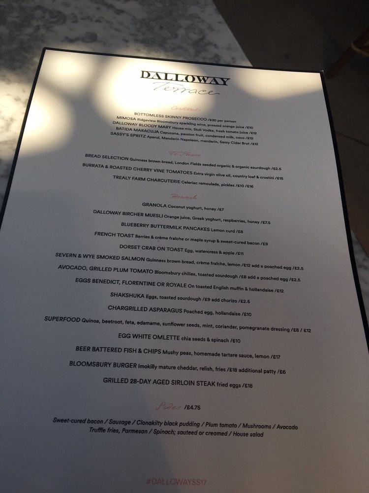 Menu at Dalloway Terrace pub & bar, London