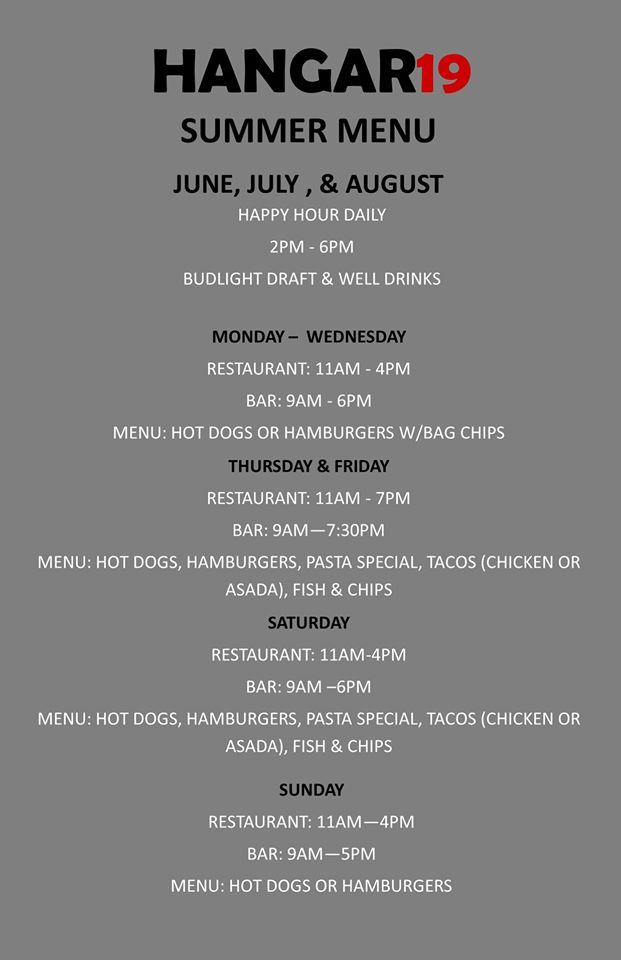 Menu at Hangar 19 pub & bar, Indio