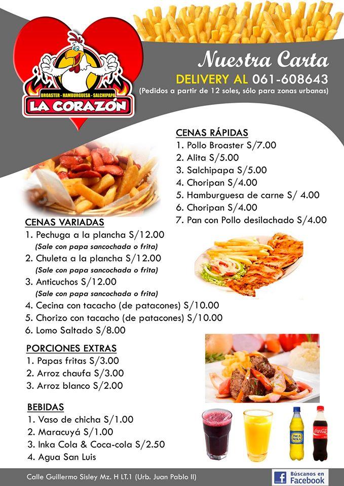 Menu at La Corazón - Cenas variadas, broaster, salchipapa y ...