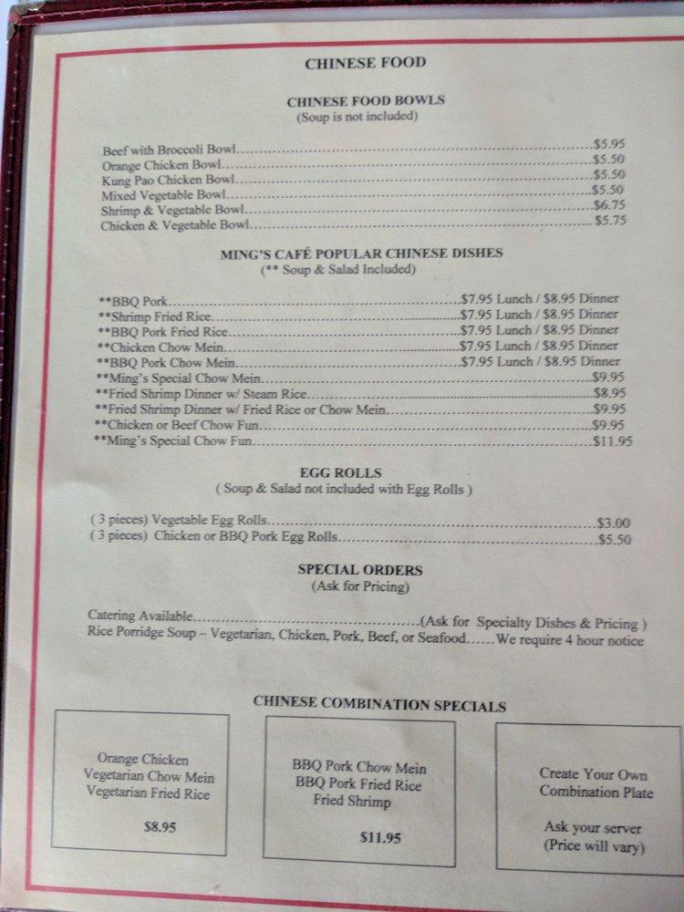 Menu at Ming's Cafe, Bakersfield