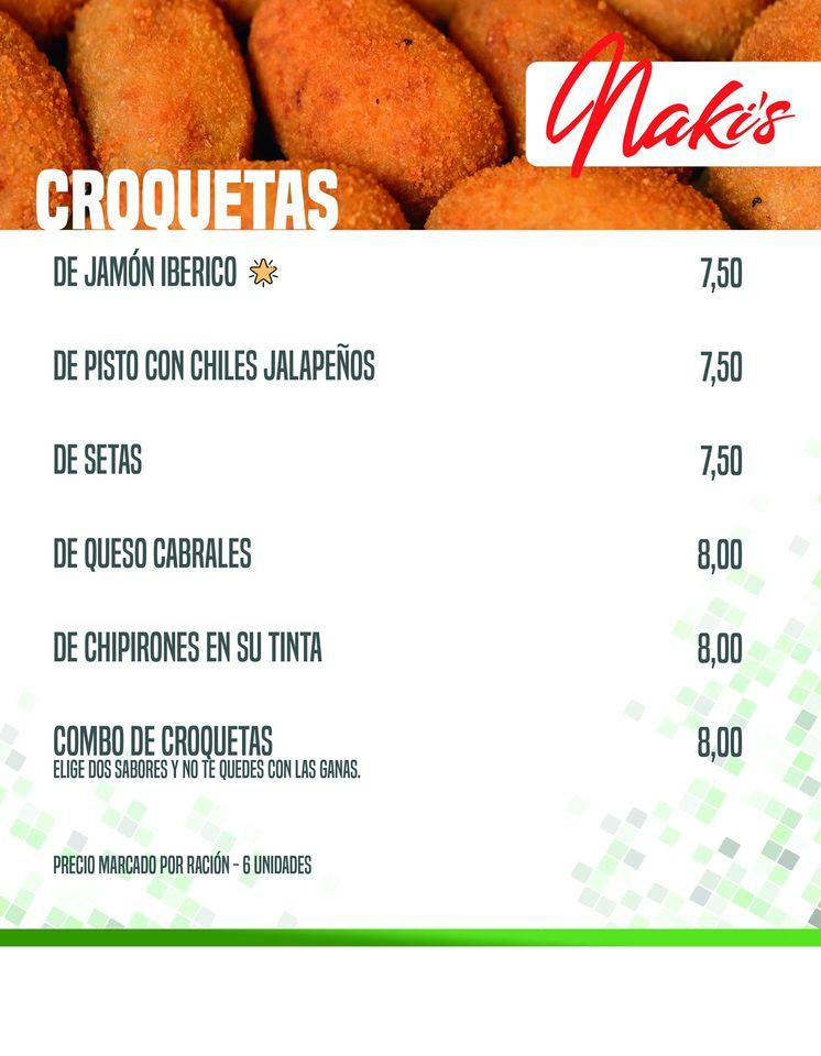 Menu at Naki's Urban Food restaurant, Madrid