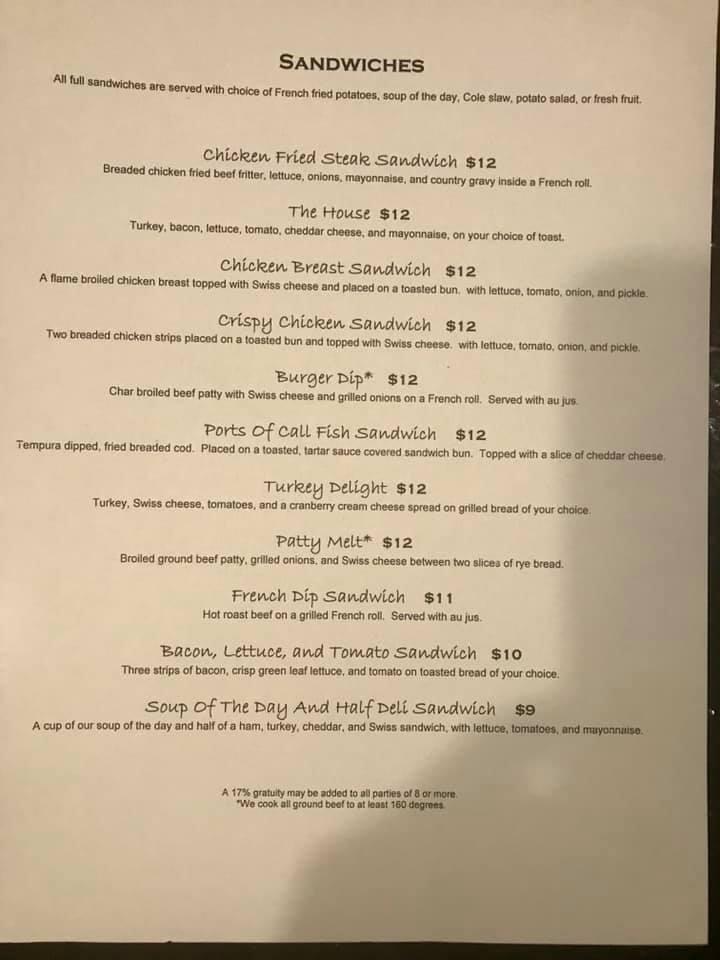 Menu at Port of Call Restaurant, Tacoma