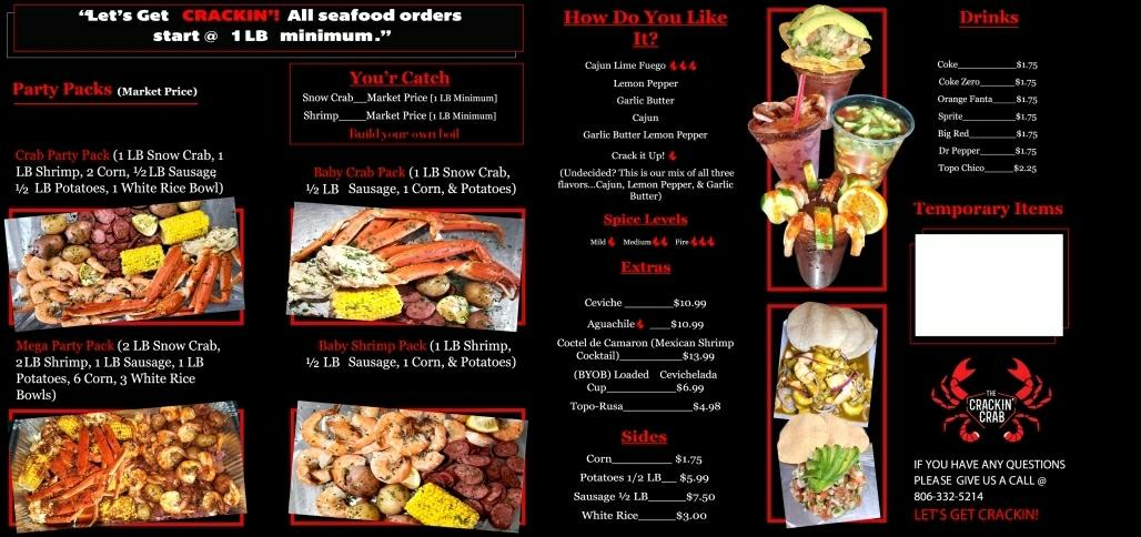 Menu at The Crackin' Crab restaurant, Brownfield