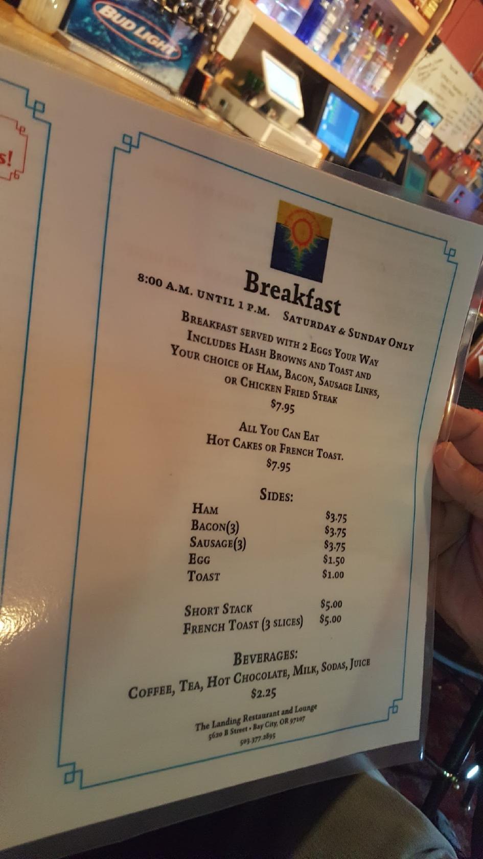 Menu at The Landing Restaurant & Lounge, Bay City