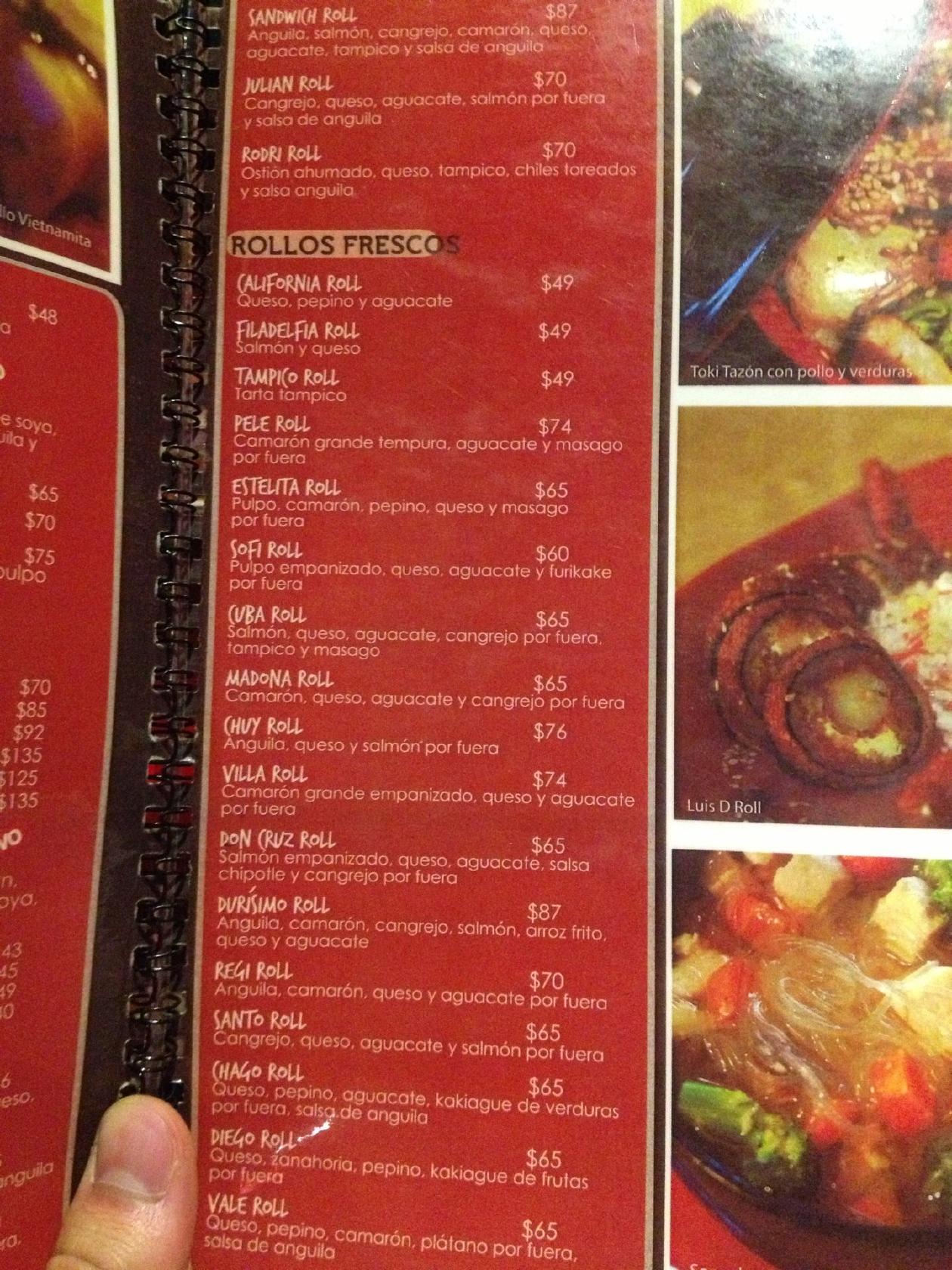Menu at Toki Sushi restaurant, Santiago de Querétaro, Avenida ...