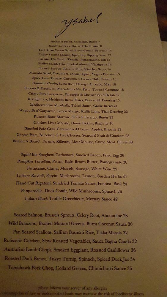 Menu at Ysabel pub & bar, West Hollywood