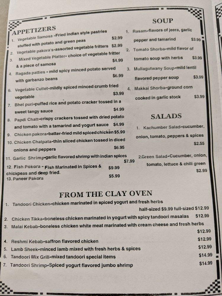 Menu at A Taste of India Restaurant, Fort Wayne