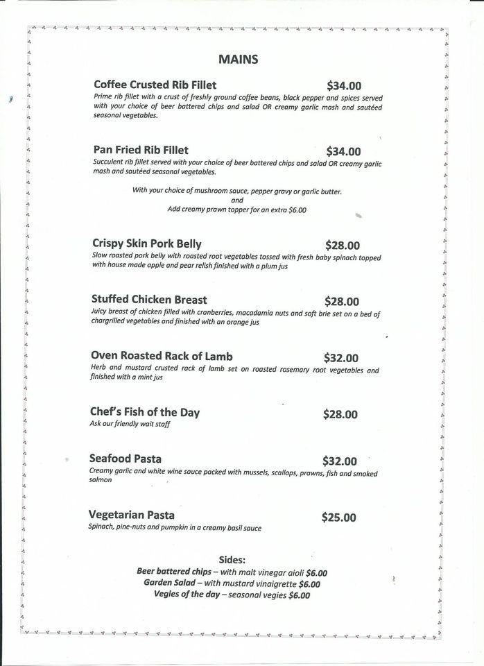 Menu at Camelot Motel & Licensed Restaurant, Gladstone Central