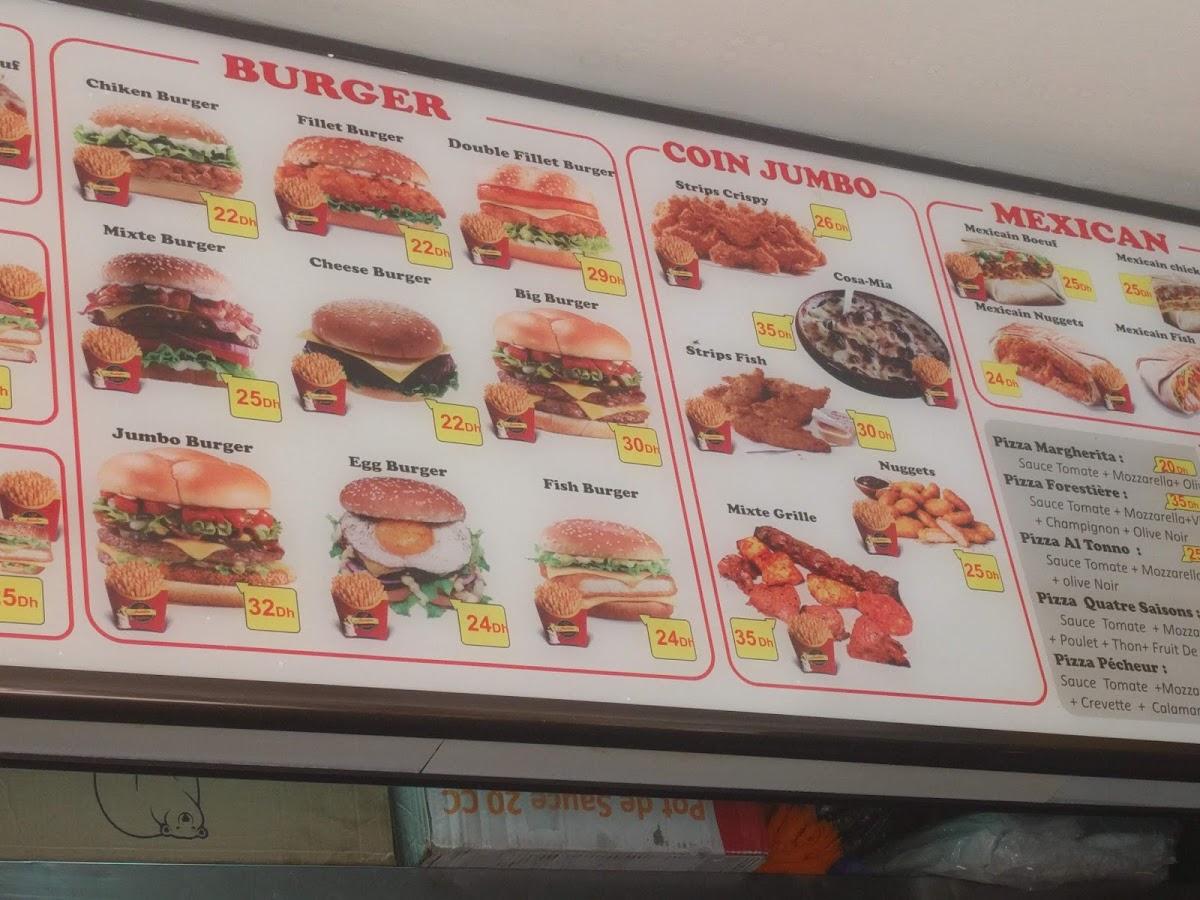 Menu au Jumbo Food restaurant, Meknes