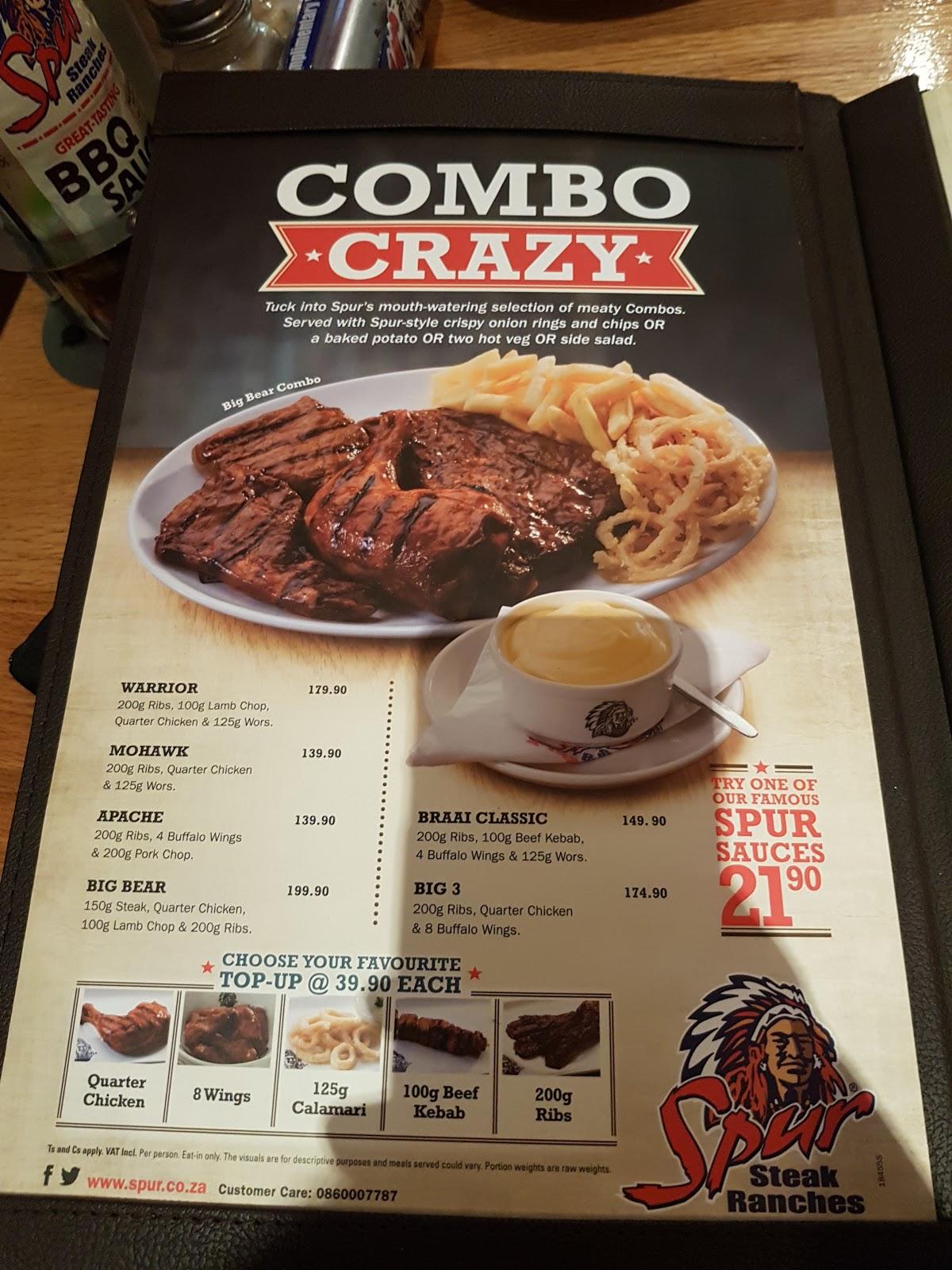 Menu at Miami Spur Steak Ranch restaurant, Durban North
