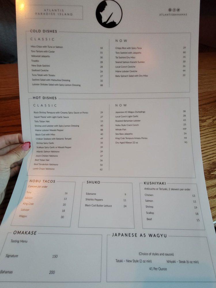 Menu at Nobu restaurant, Atlantis