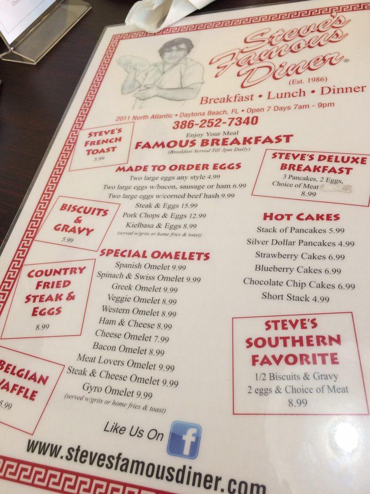 Menu at Steve's Famous Diner restaurant, Daytona Beach, N Atlantic Ave