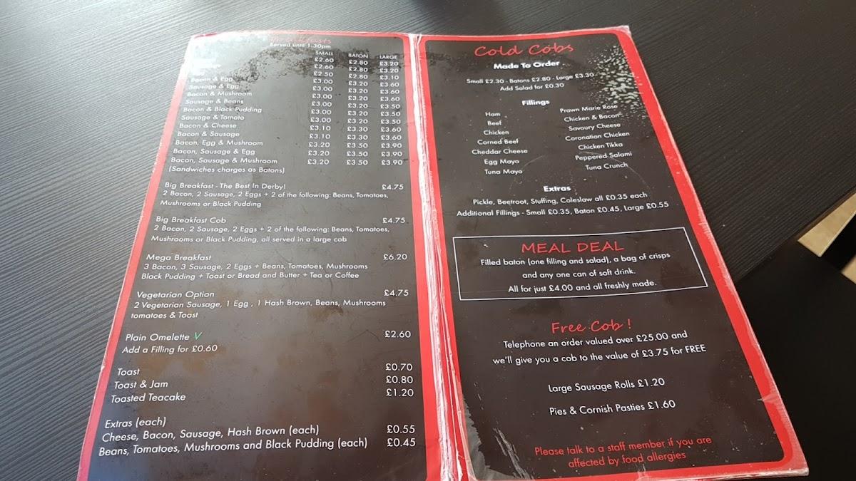 Menu at Wayfarer Cafe, Derby