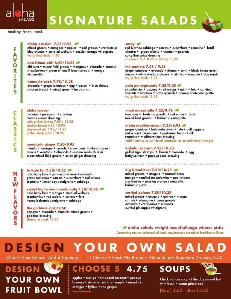 Menu at Aloha Salads restaurant, Honolulu, Waialae Ave # 7050