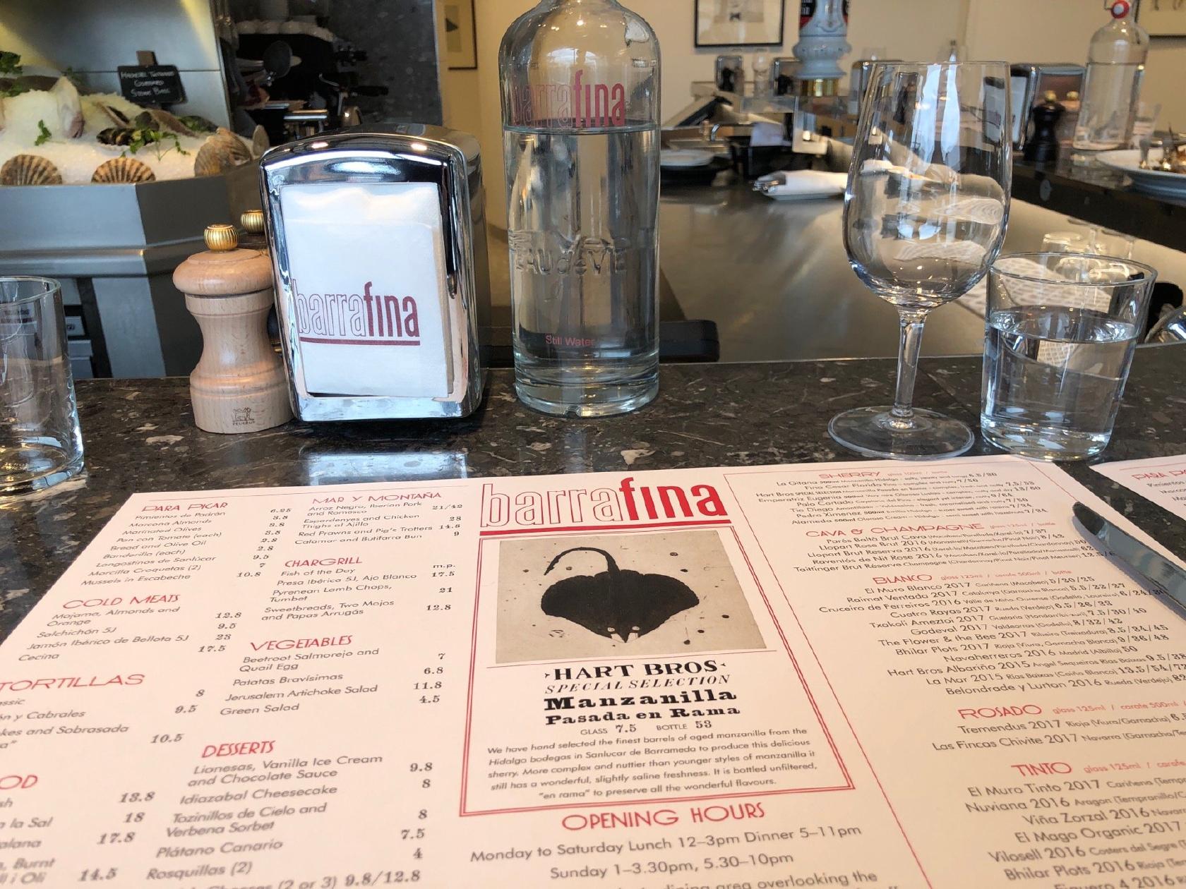 Menu at Barrafina Coal Drops Yard, London, 27 Coal Drops Yard