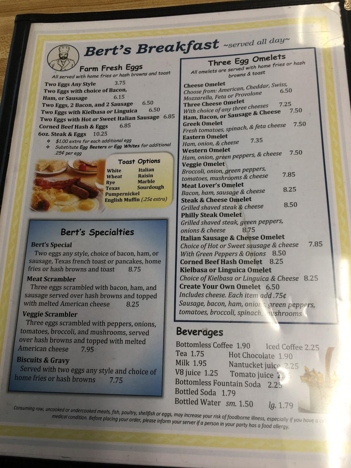 Menu at Bert's Breakfast & Lunch restaurant, Uxbridge