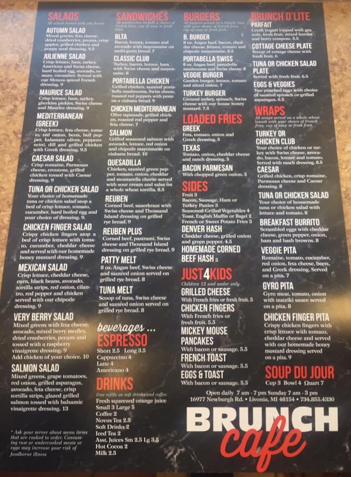 Carta de Brunch Cafe, Livonia