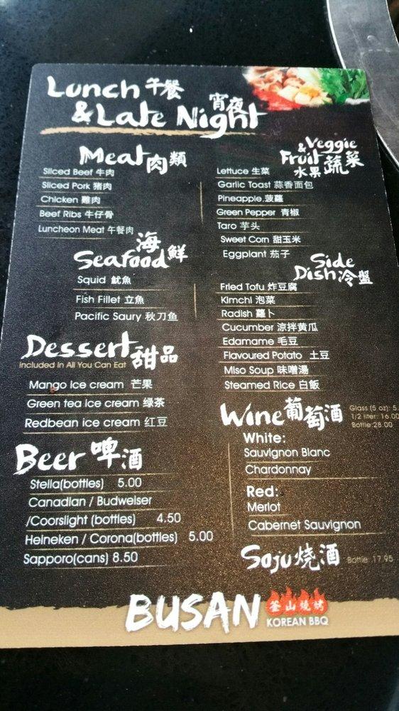 Carta de Busan BBQ Restaurant, Waterloo