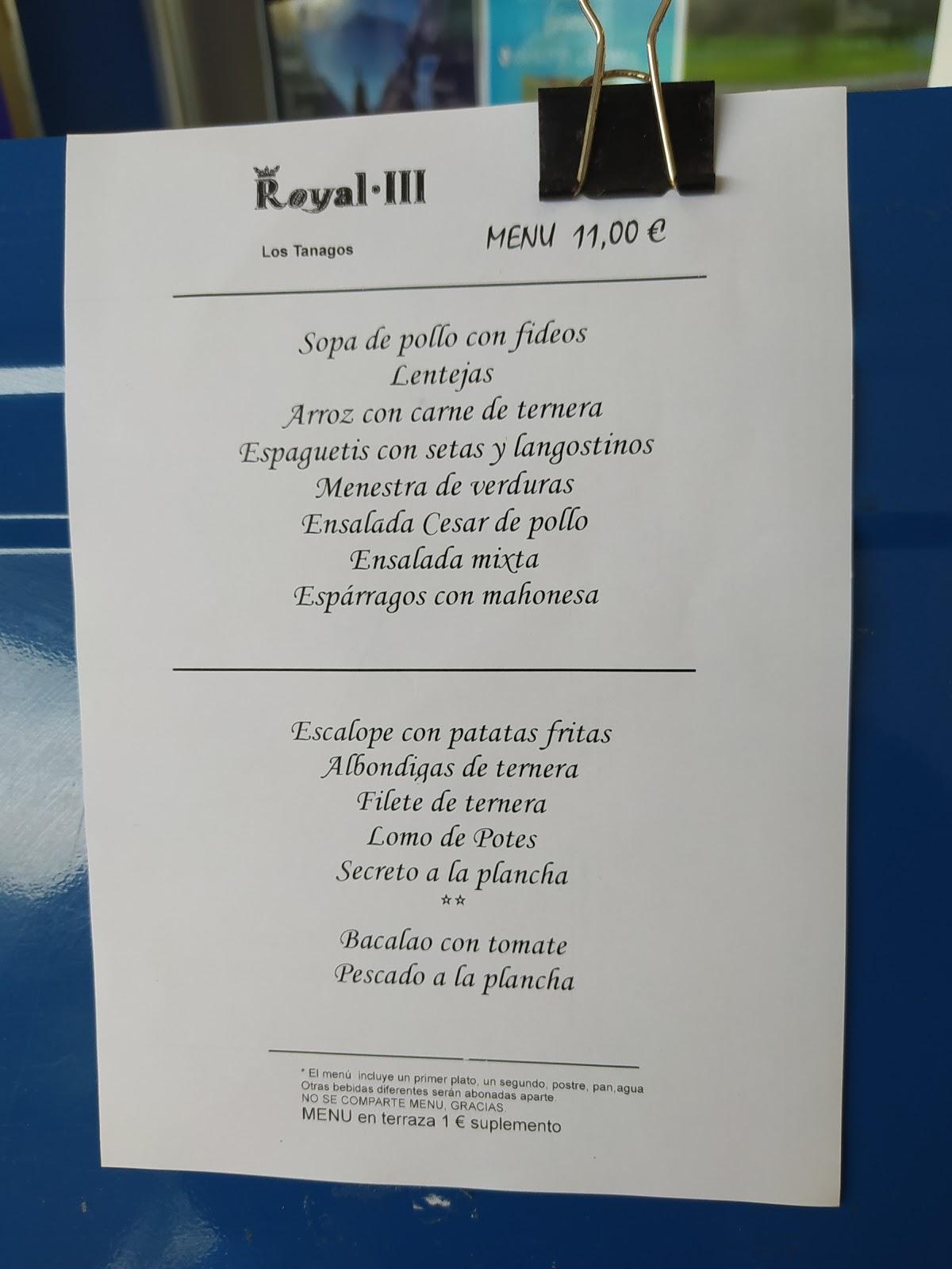 Carta de CAFETERÍA ROYAL III (La Casa Azul), Val de San Vicente