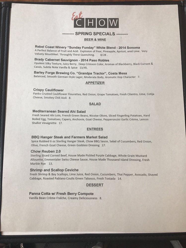 Menu at Eat Chow restaurant, Costa Mesa, Newport Blvd
