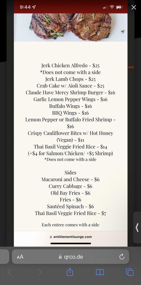 Menu at Entitlement Lounge restaurant, Washington