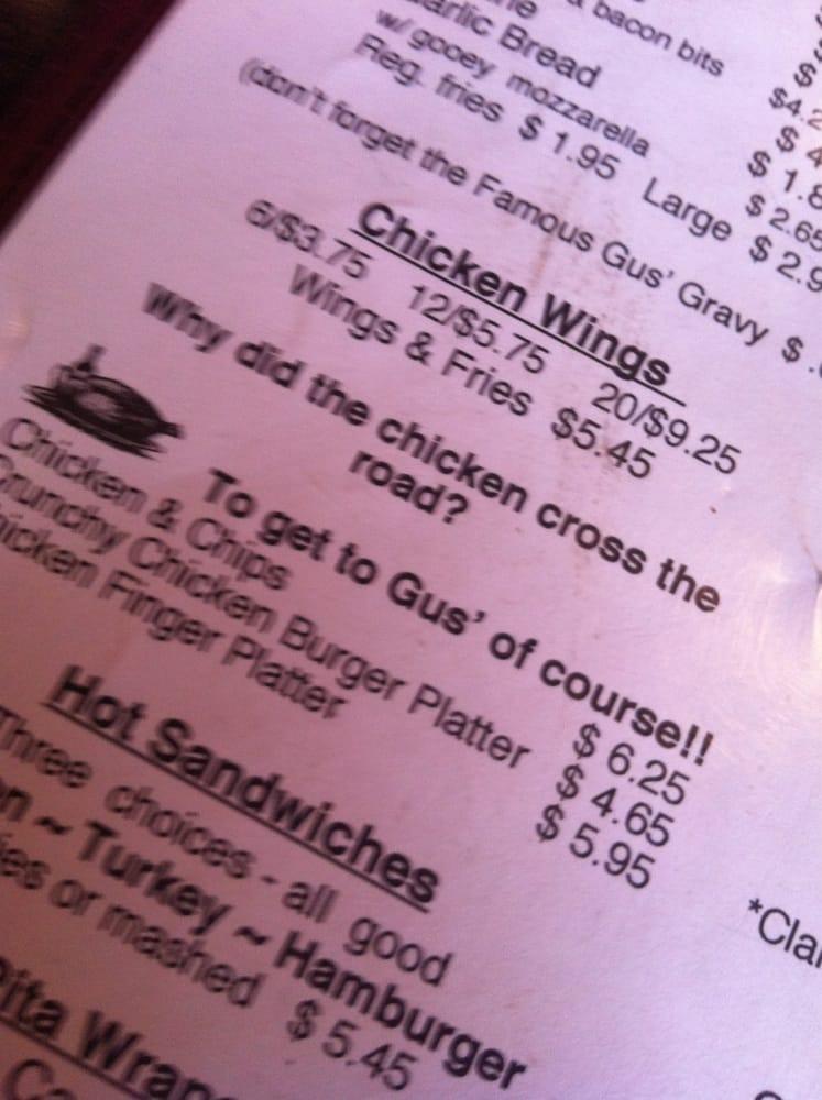 Menu at Gus' Pub, Halifax