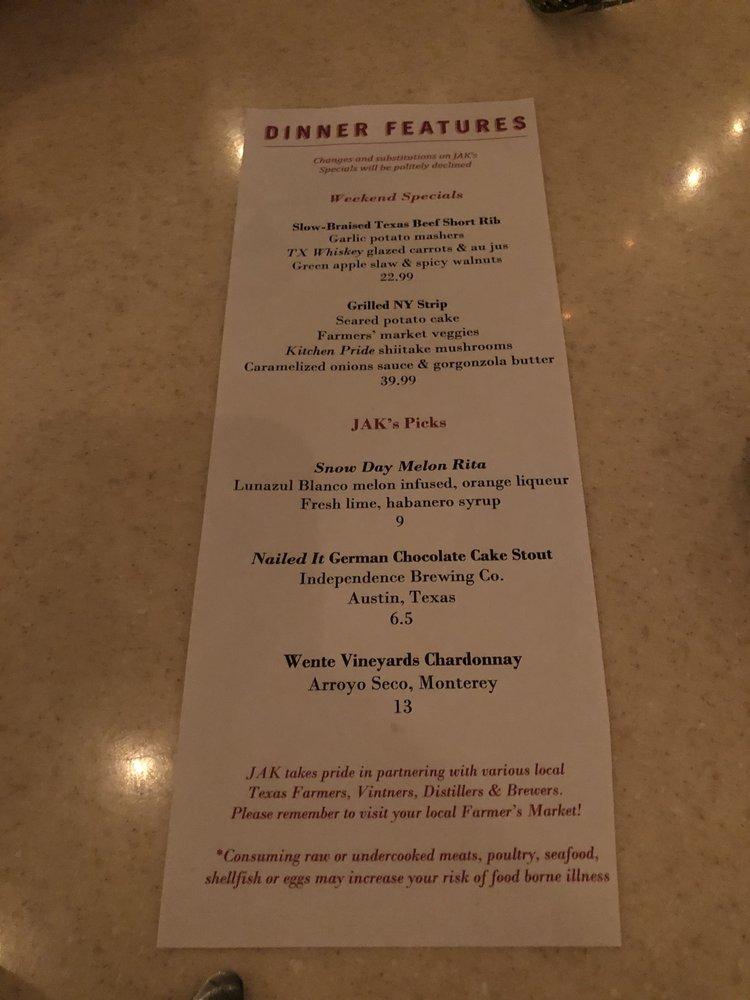 Menu at Jack Allen's Kitchen Oak Hill restaurant, Austin, State Hwy 71 West