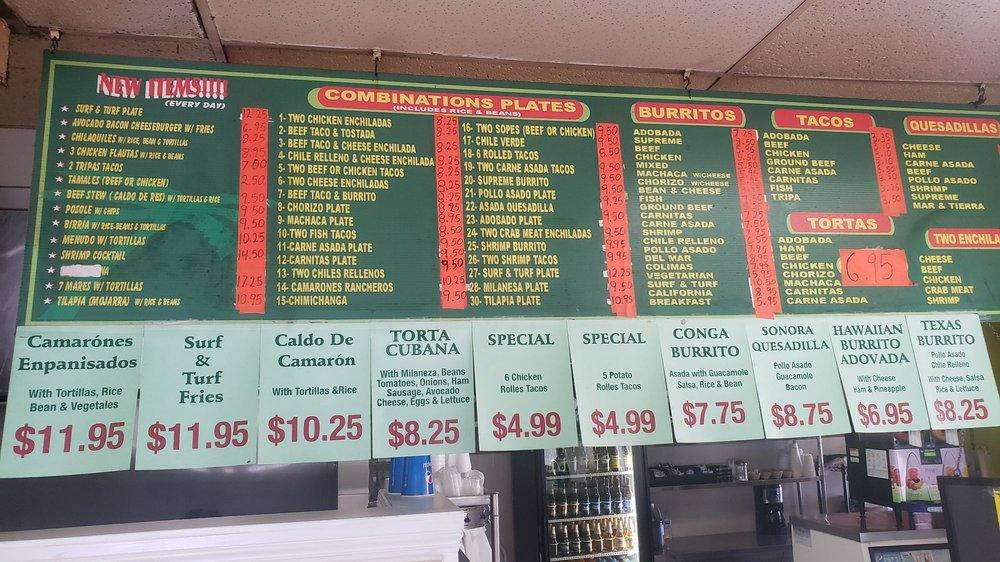 Menu at Colima’s Mexican Food restaurant, Vista, Hacienda Dr