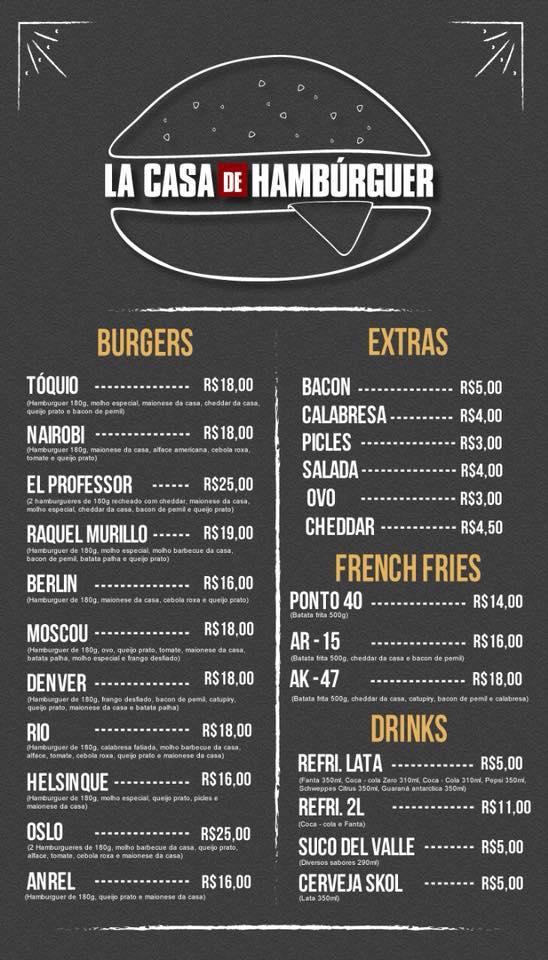 Menu at La Casa de Hambúrguer restaurant, Diadema, Av. Assembléia