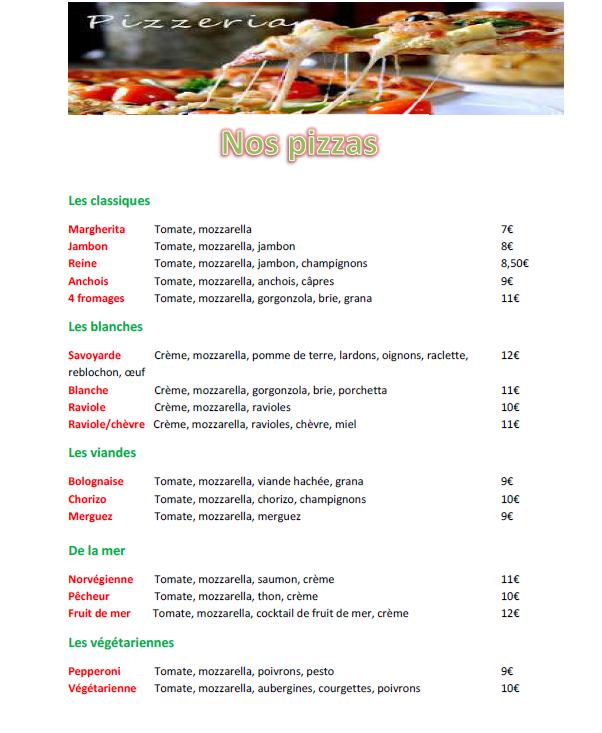 Menu at Le Mozzarella Restaurant - Pizzeria, Froges