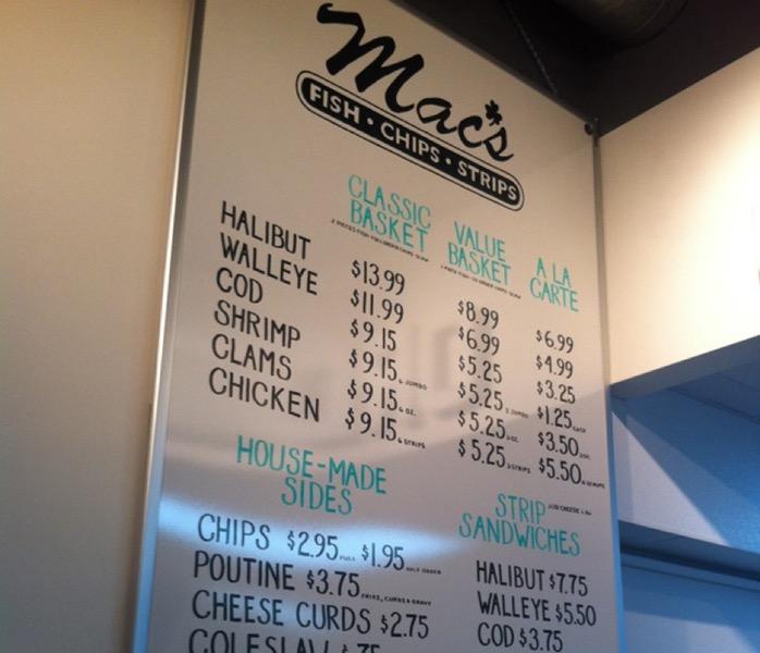 Menu at Mac's Fish / Chips / Strips restaurant, Minneapolis