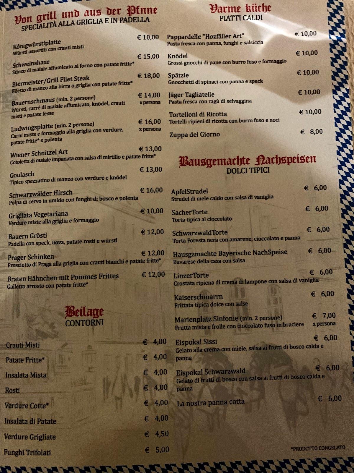 Menu da Marien Platz Ristorante e Birreria, Bergamo