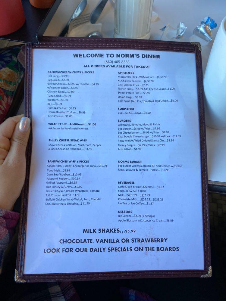 Menu at Norm's Diner restaurant, Groton