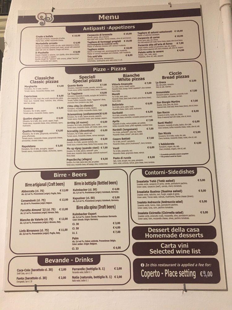 Menu at Pizzeria Casa Pinto, Locorotondo