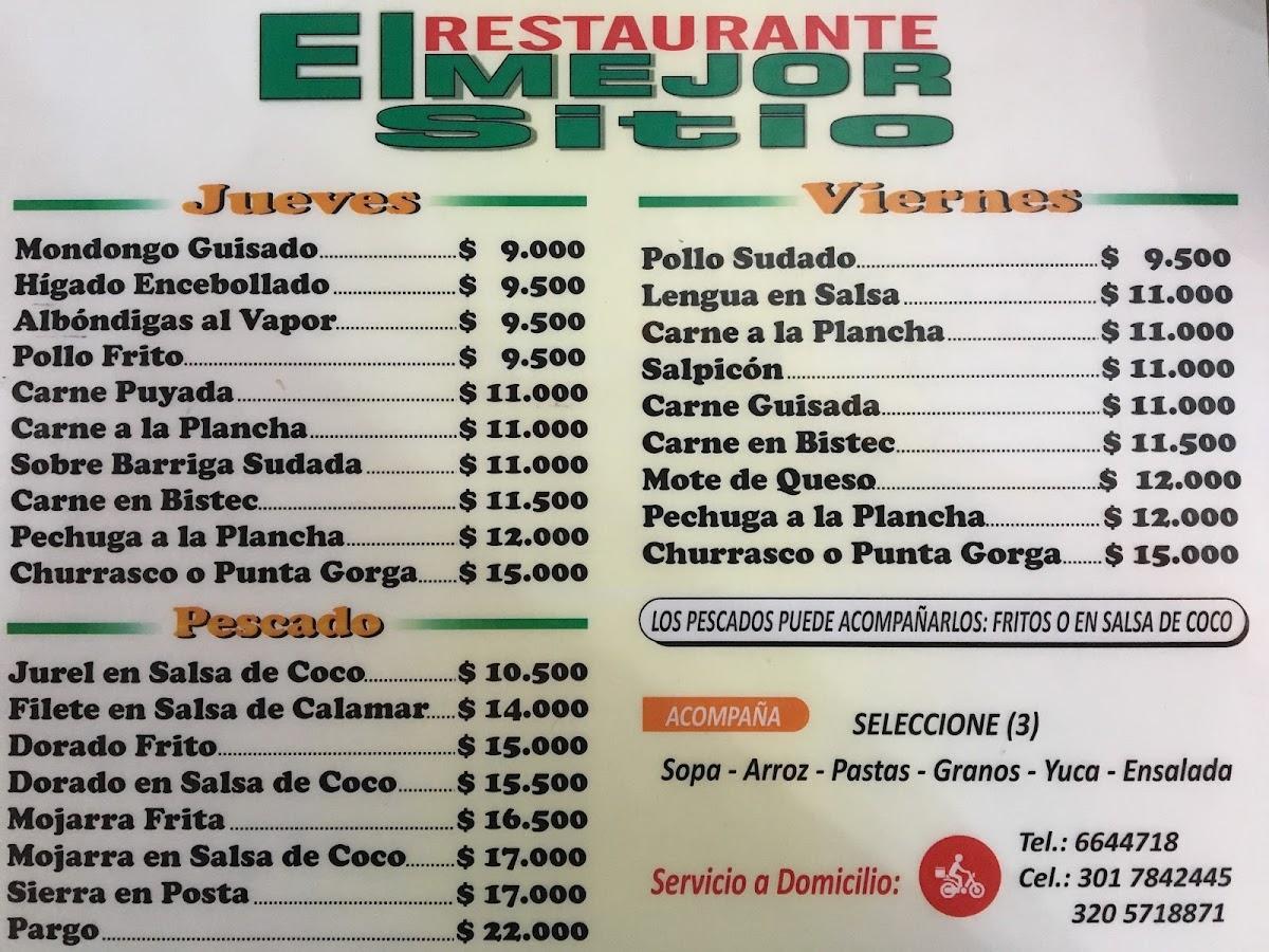Menu at Restaurante El Mejor Sitio, Cartagena