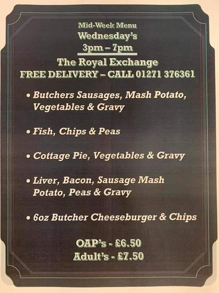 Menu at The Royal Exchange pub & bar, Barnstaple
