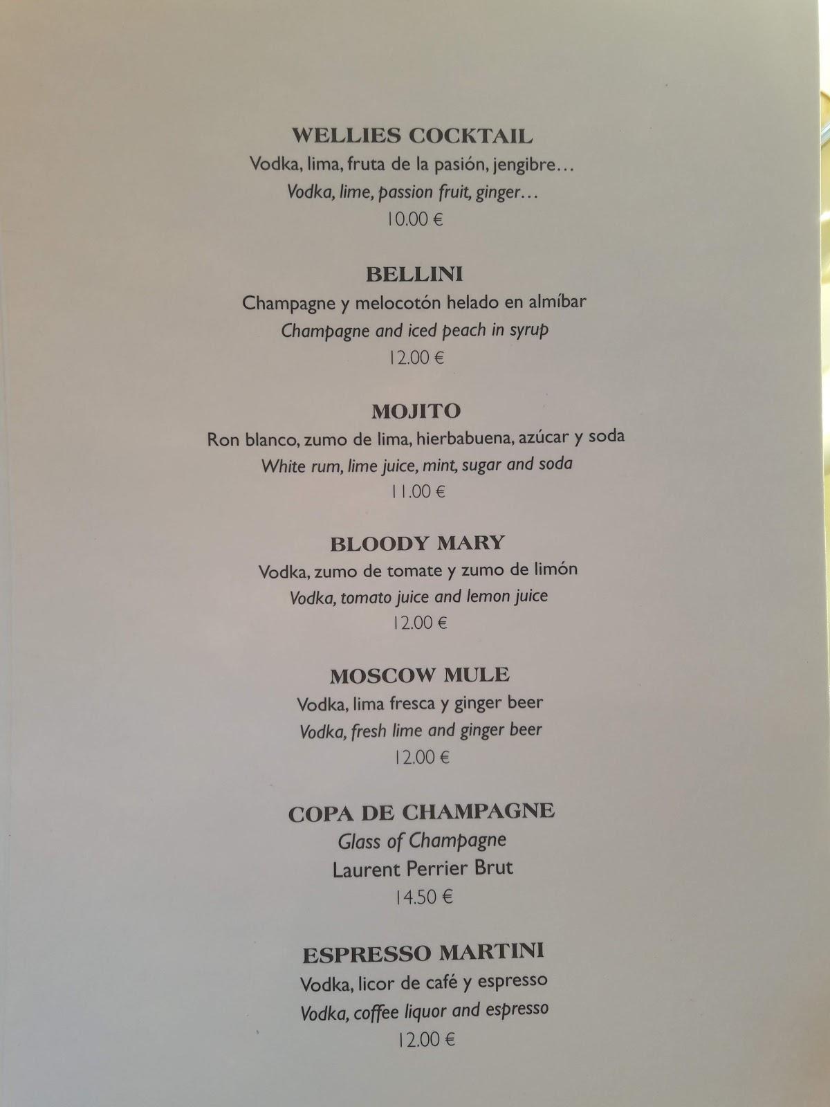 Menu at Wellies Restaurant, Portals Nous