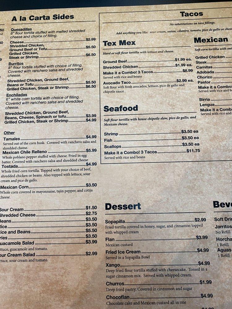 Menu at Andale Way Mexican Grill restaurant, Asheville