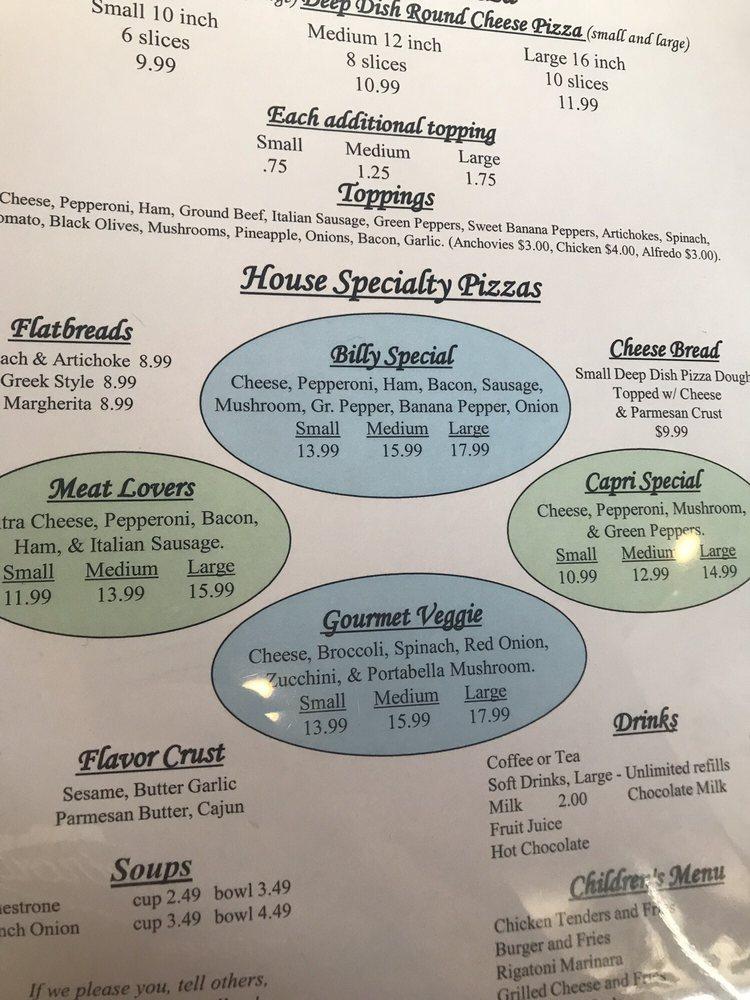 Menu at Club Capri, Clay Township, Dyke Rd