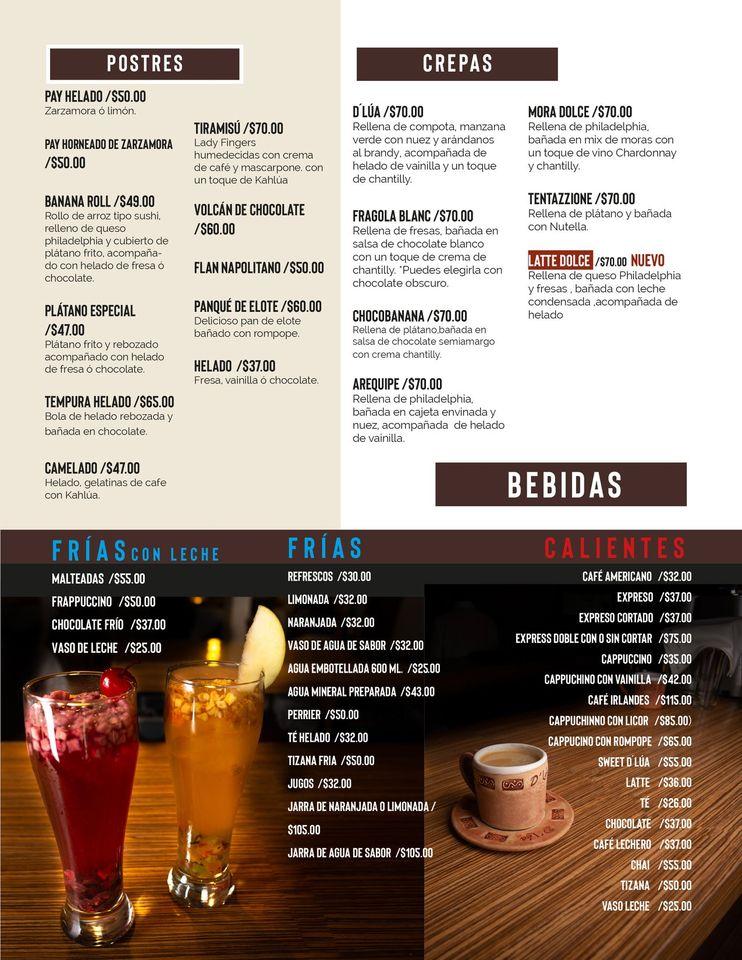 Menu at D´Lúa Pasta & Sushi restaurant, Coacalco
