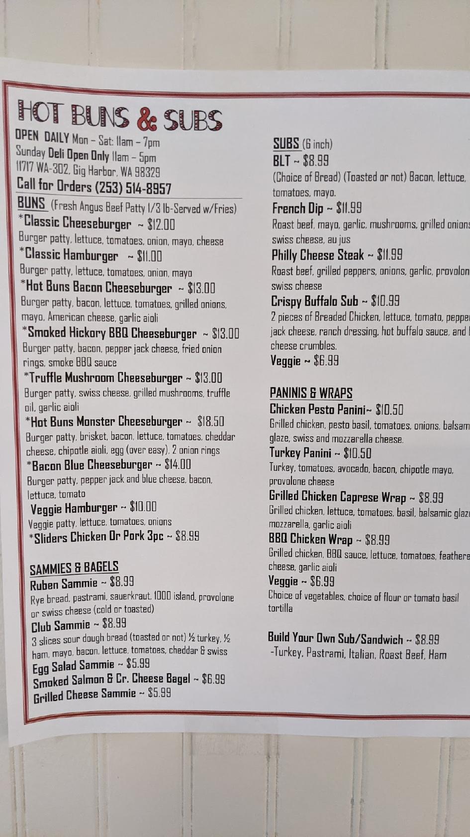 Menu at Hot Buns & Subs desserts, USA