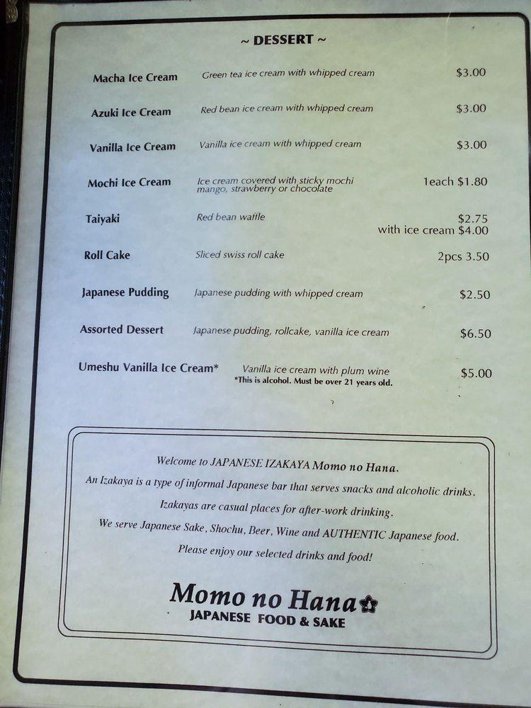 Menu at Momo no Hana pub & bar, Apache Junction