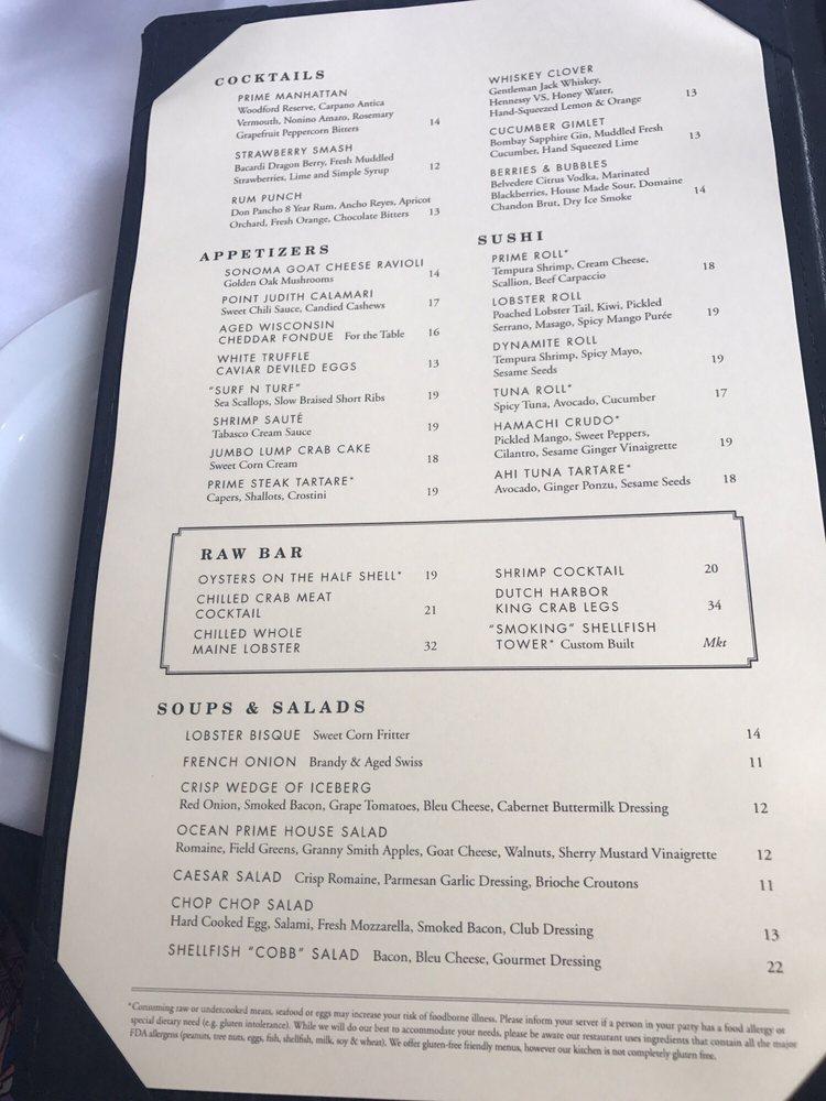 Menu at Ocean Prime steakhouse, Tampa, N Westshore Blvd