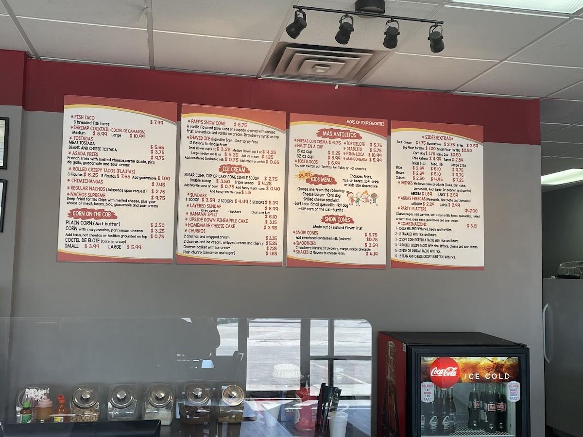 Menu at Paff's restaurant, Evanston