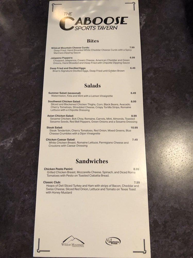 Menu at The Caboose Sports Tavern pub & bar, Corbin