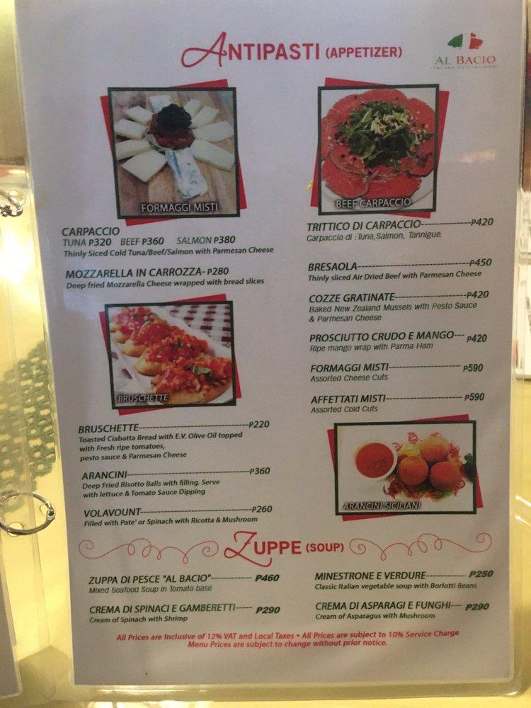 Menu at Al Bacio Italian Restaurant - Angeles City, Angeles