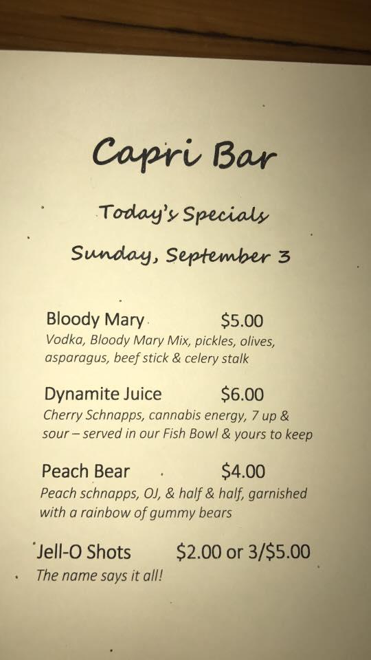 Menu at Capri Bar, Superior