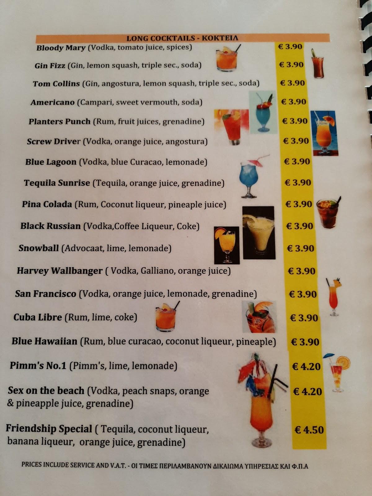 Menu at Friendship Bar And Cafe, Paphos